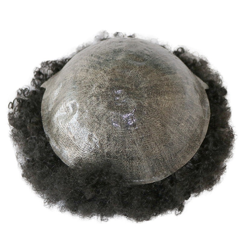 Men's Afro Curl Hair System - Black, 0.08mm Transparent Skin Base