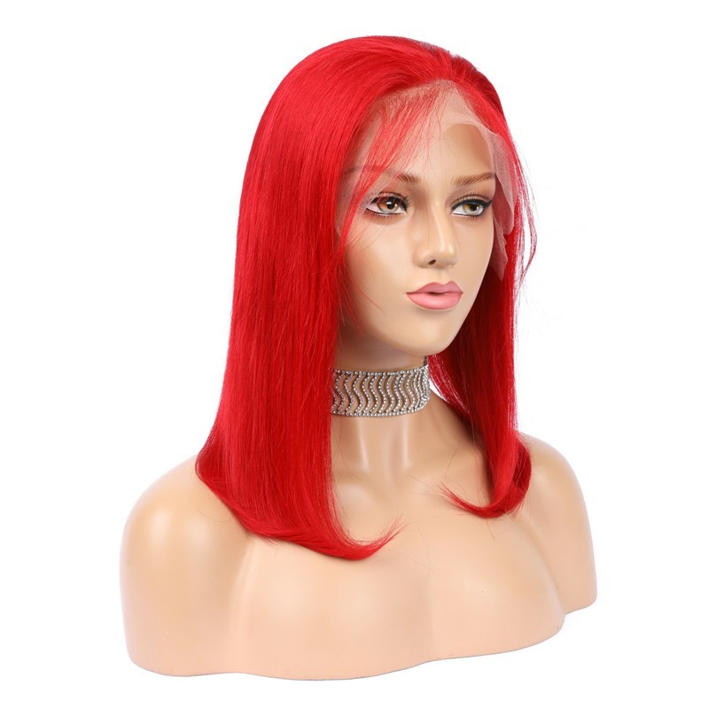 Lace Front Wig – Medium Length, Vibrant Red, 100% Remy Indian Hair