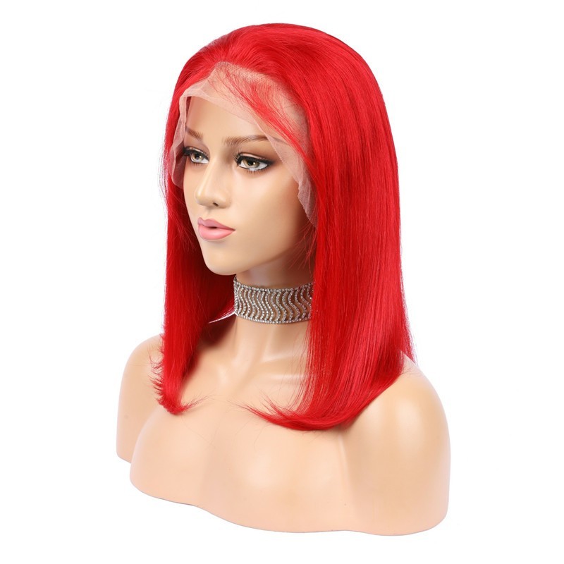 Lace Front Wig – Medium Length, Vibrant Red, 100% Remy Indian Hair